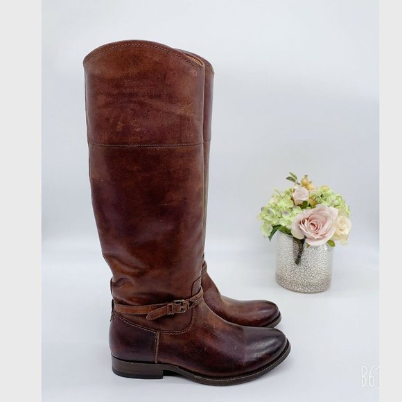 Frye | Shoes | Frye Melissa Seam Knee High Boots Brown Leather Pull On ...